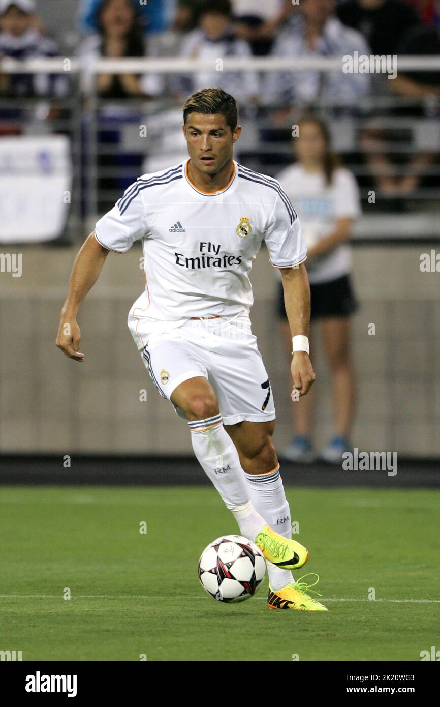 Pro soccer player Cristiano Ronaldo in action with his team Real Madrid ...