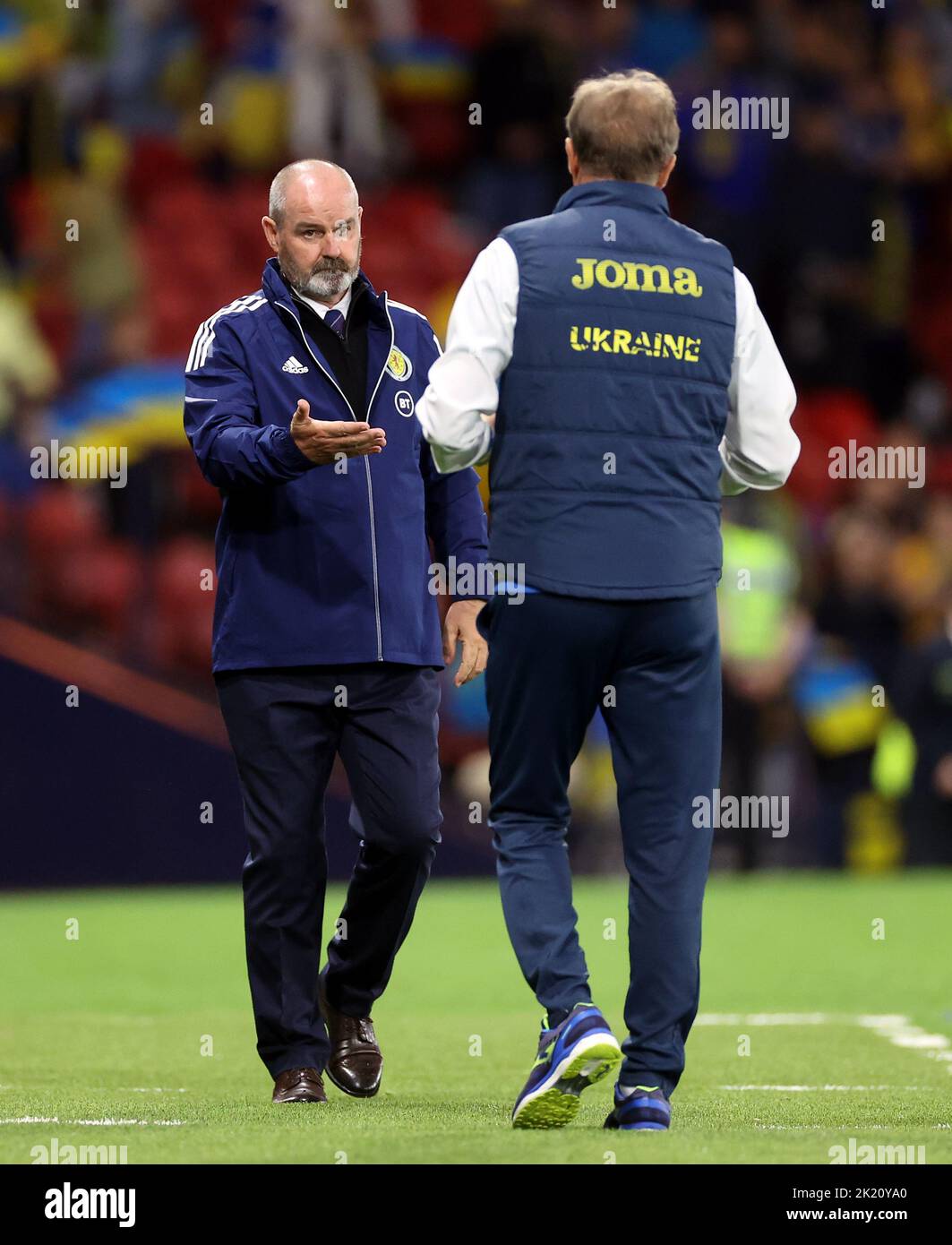 Scotland manager Steve Clarke and Ukraine manager Oleksandr Petrakov ...