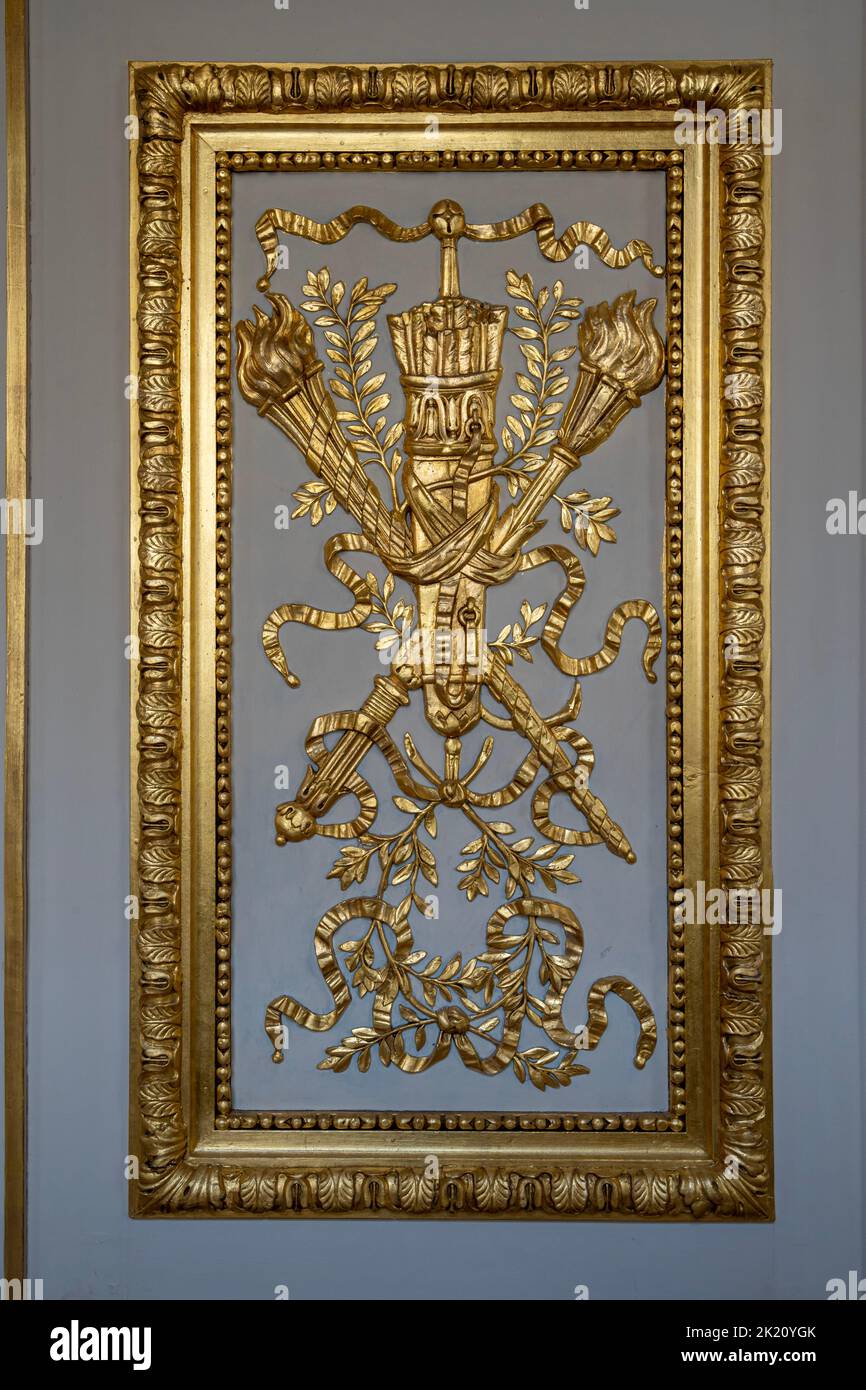 Hotel de la Marine. View of the setails of golden gallery and war ports ...