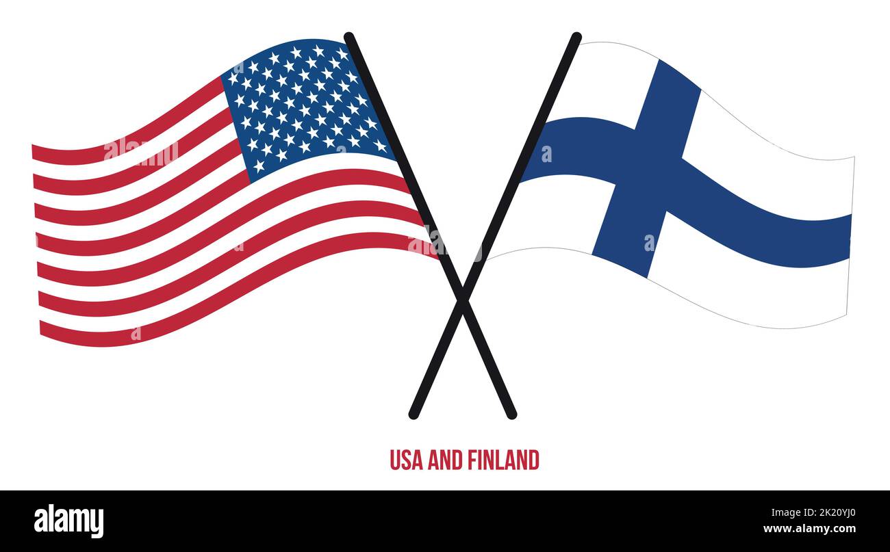 USA and Finland Flags Crossed And Waving Flat Style. Official ...