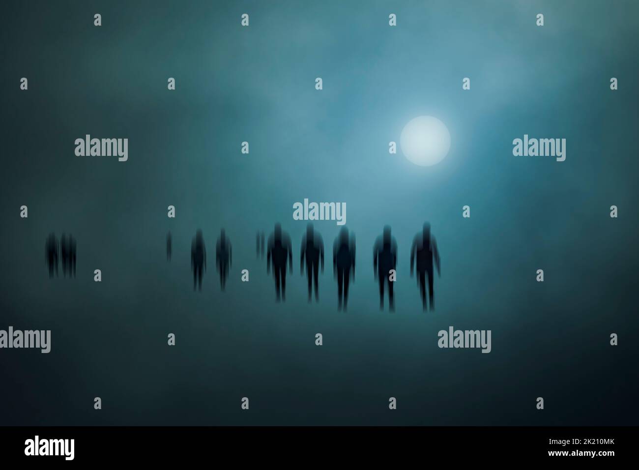 Blurred mysterious people walking in a weird background Stock Photo - Alamy