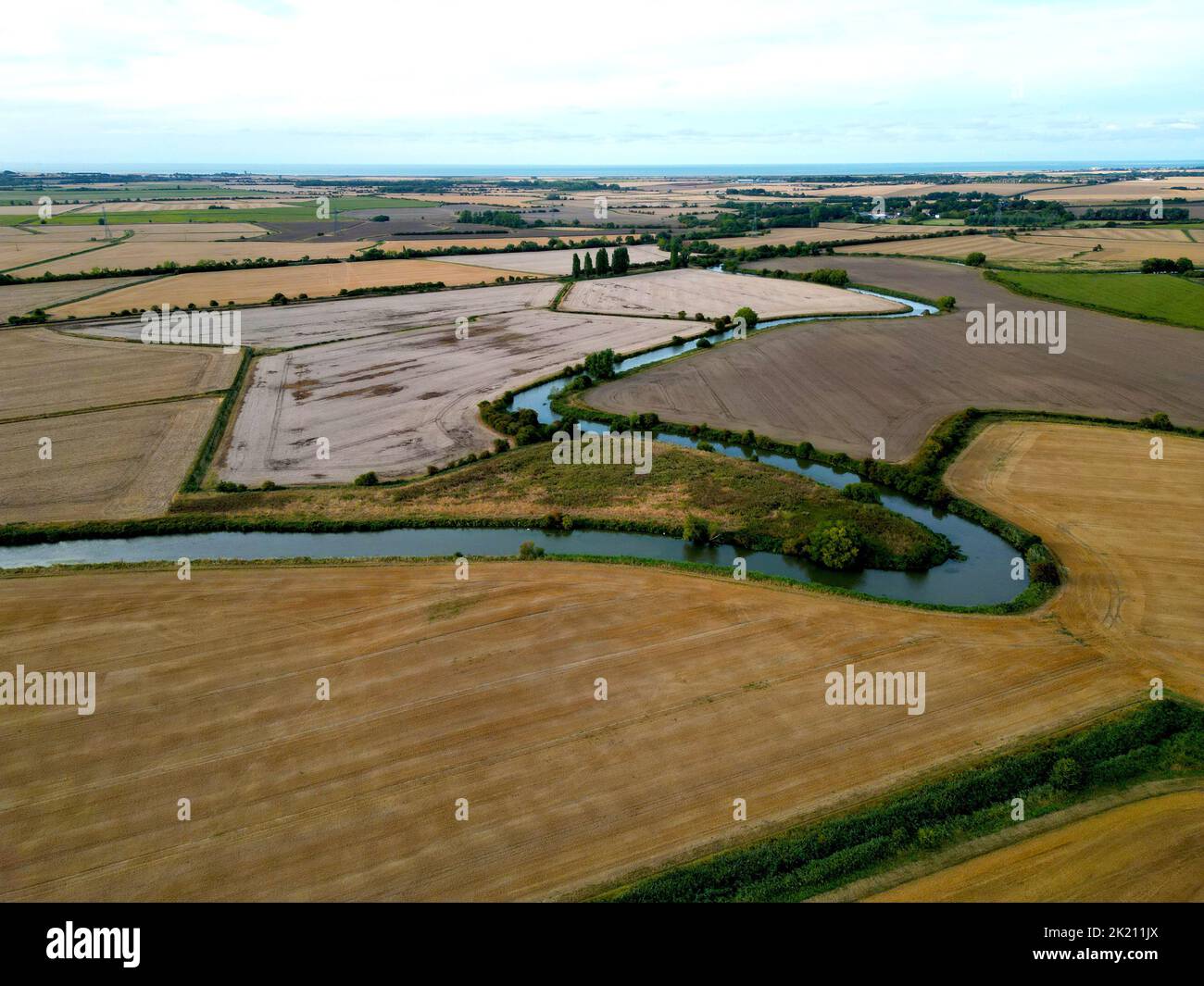An aerial shot of a scenic countryside with a river in Kent, UK Stock ...