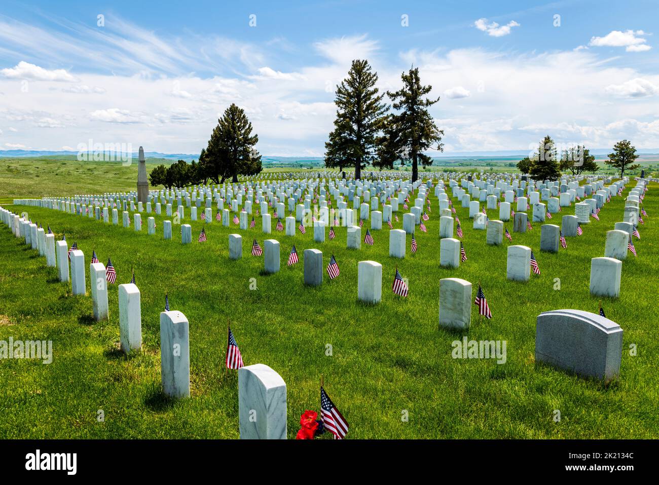American Flags mark tombstones; Custer National Cemetery; Little ...