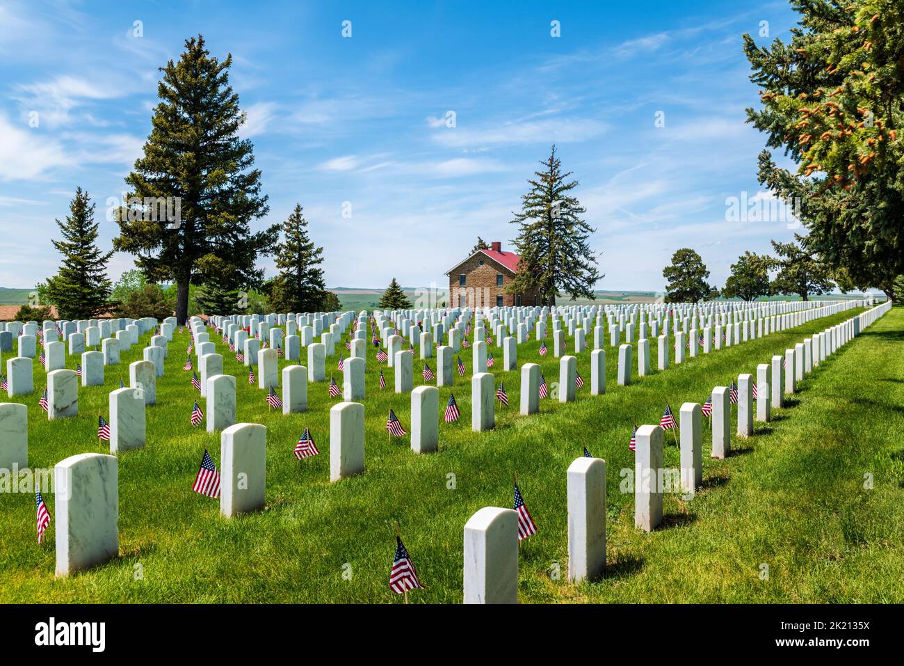 American Flags mark tombstones; Custer National Cemetery; Little ...