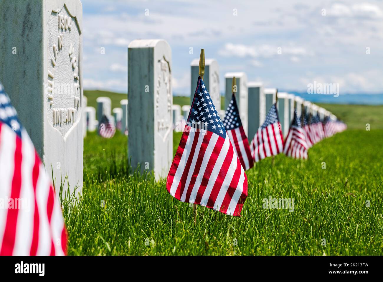 American Flags mark tombstones; Custer National Cemetery; Little ...