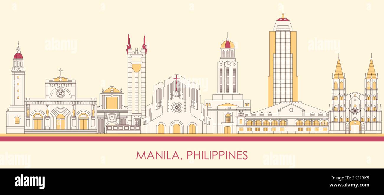 Cartoon Skyline panorama of city of Manila, Philippines - vector ...