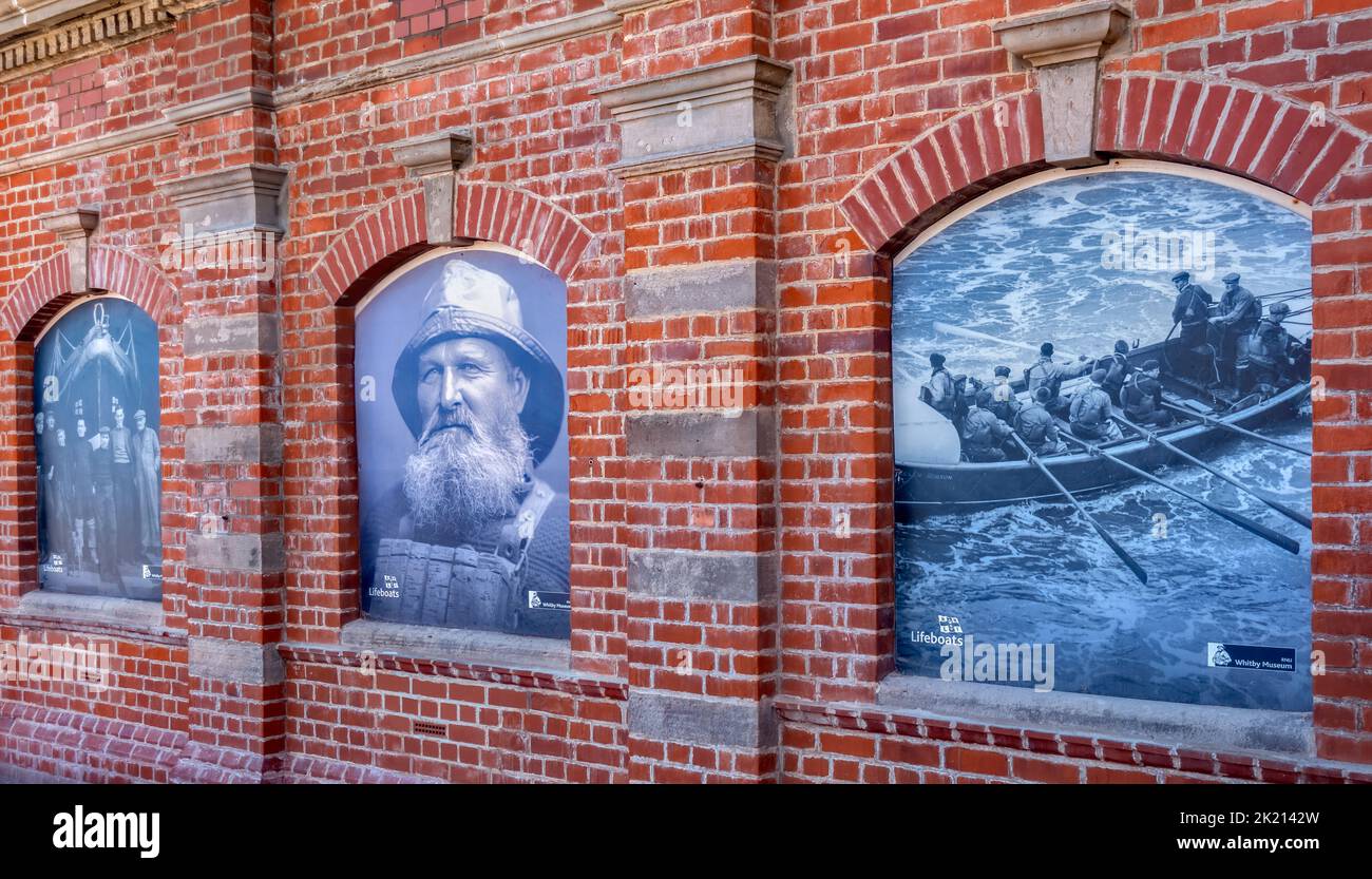 A display wall on the RNLI Museum, Whitby, North Yorkshire, England, UK ...