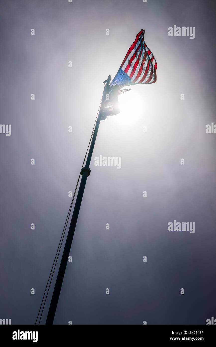 American Flag flies over Custer National Cemetery; Little Bighorn ...