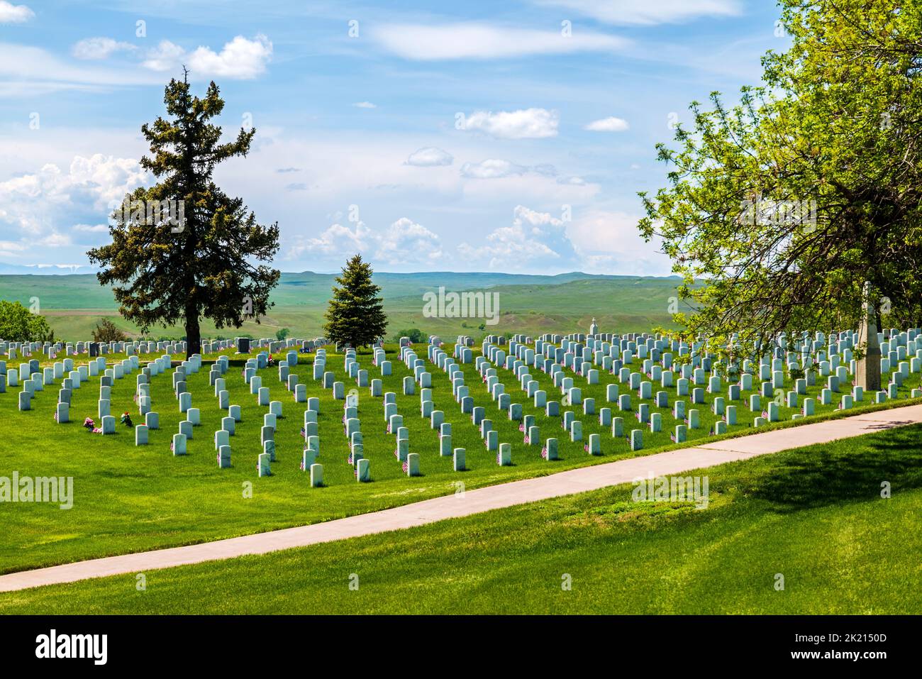 American Flags mark tombstones; Custer National Cemetery; Little ...