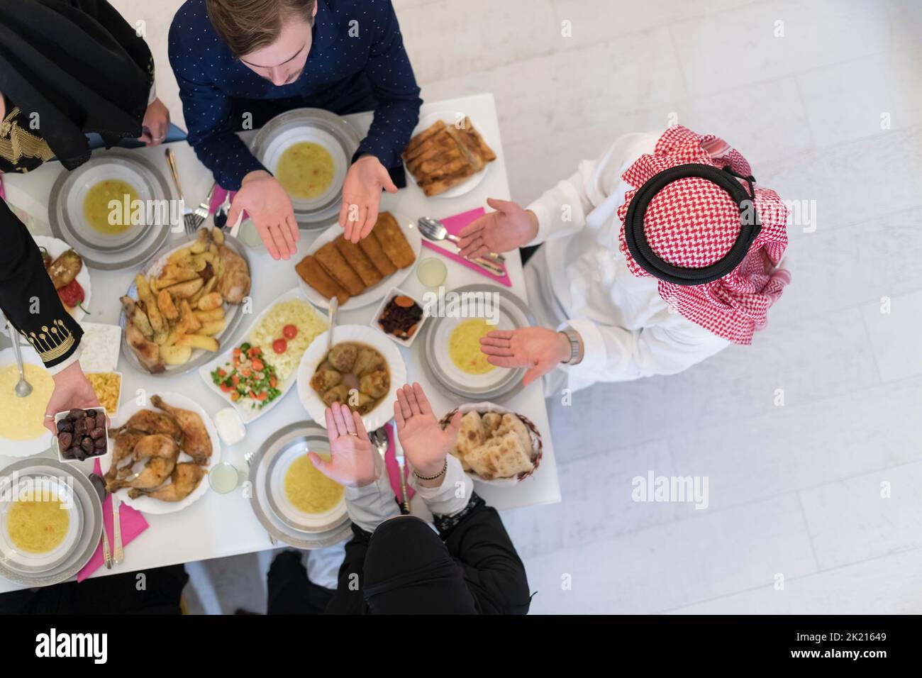 Top view of muslim family having Iftar during Ramadan holy month Stock ...