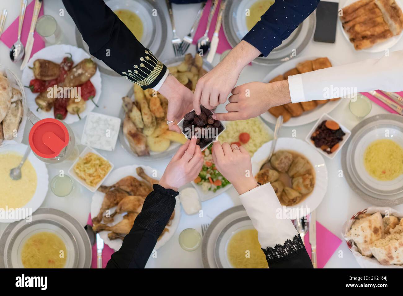 Top view of muslim family having Iftar during Ramadan holy month Stock ...