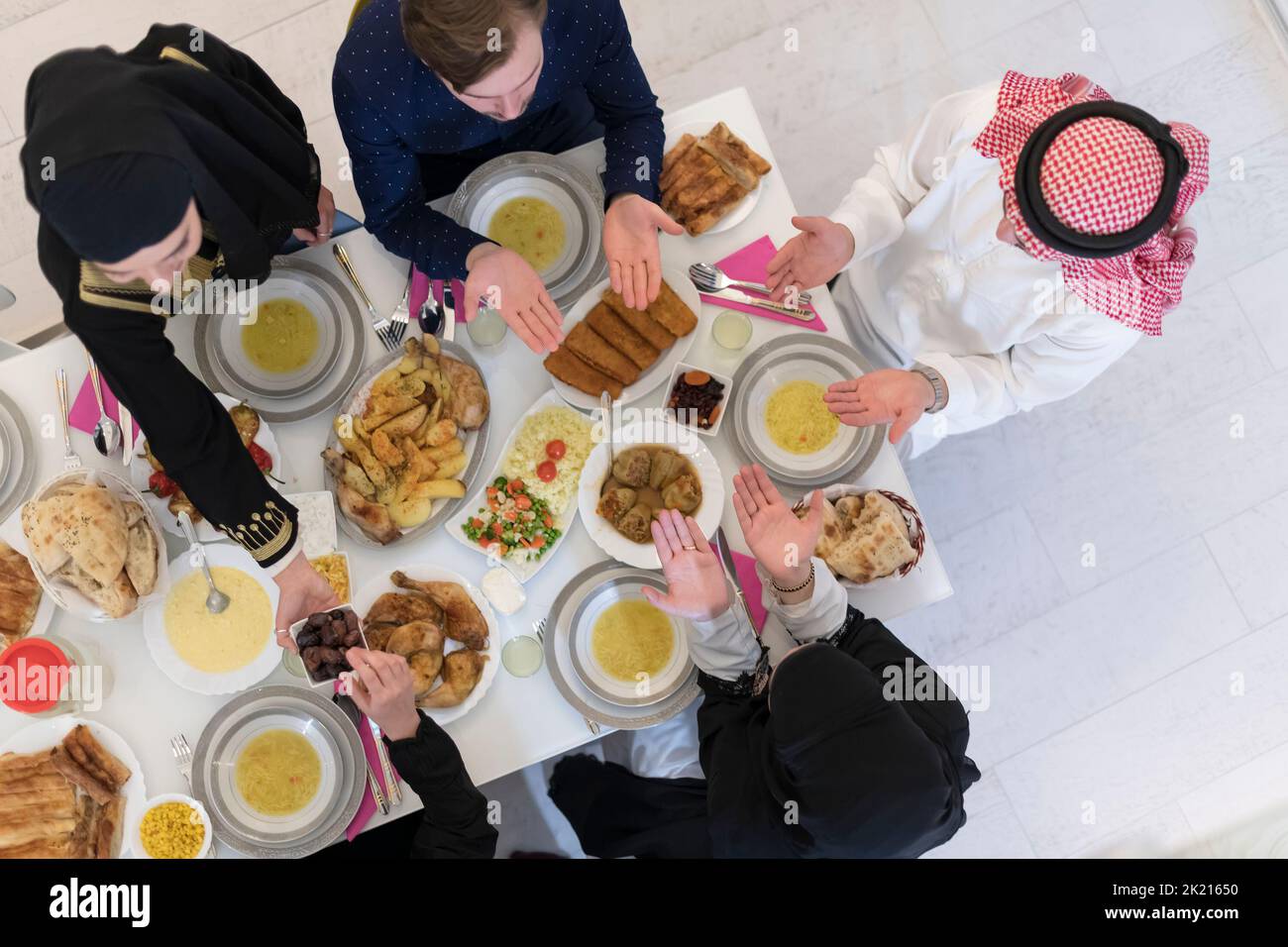 Top view of muslim family having Iftar during Ramadan holy month Stock ...