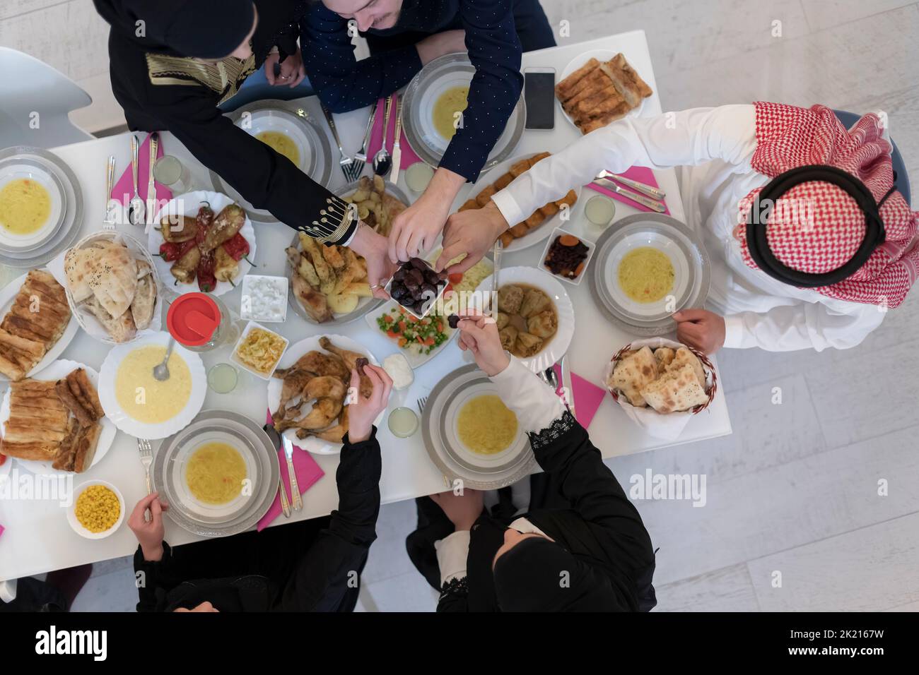 Top view of muslim family having Iftar during Ramadan holy month Stock ...