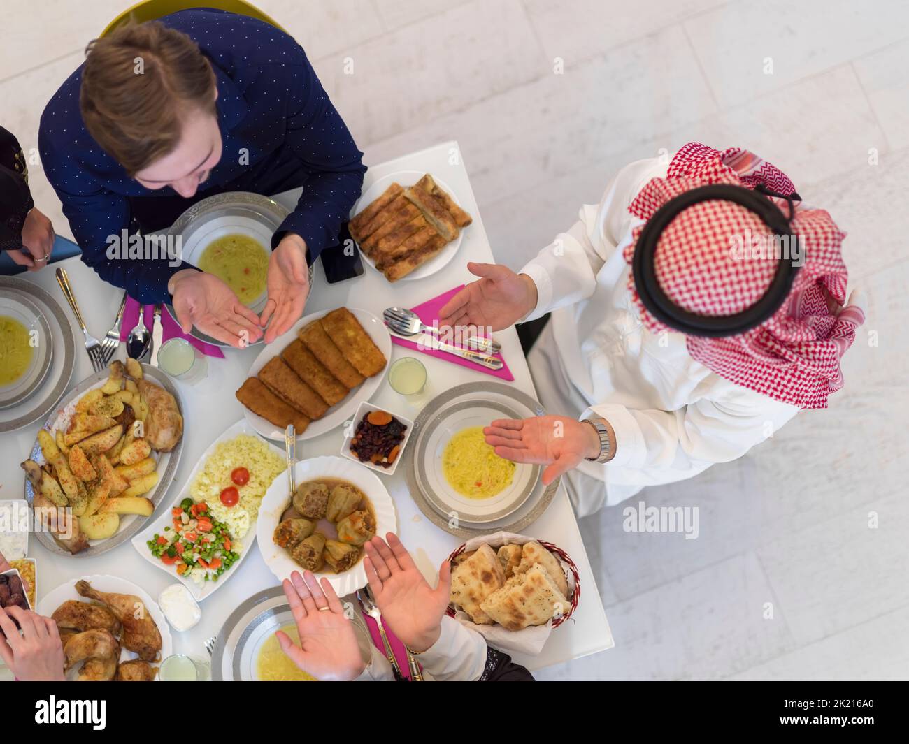 Top view of muslim family having Iftar during Ramadan holy month Stock ...