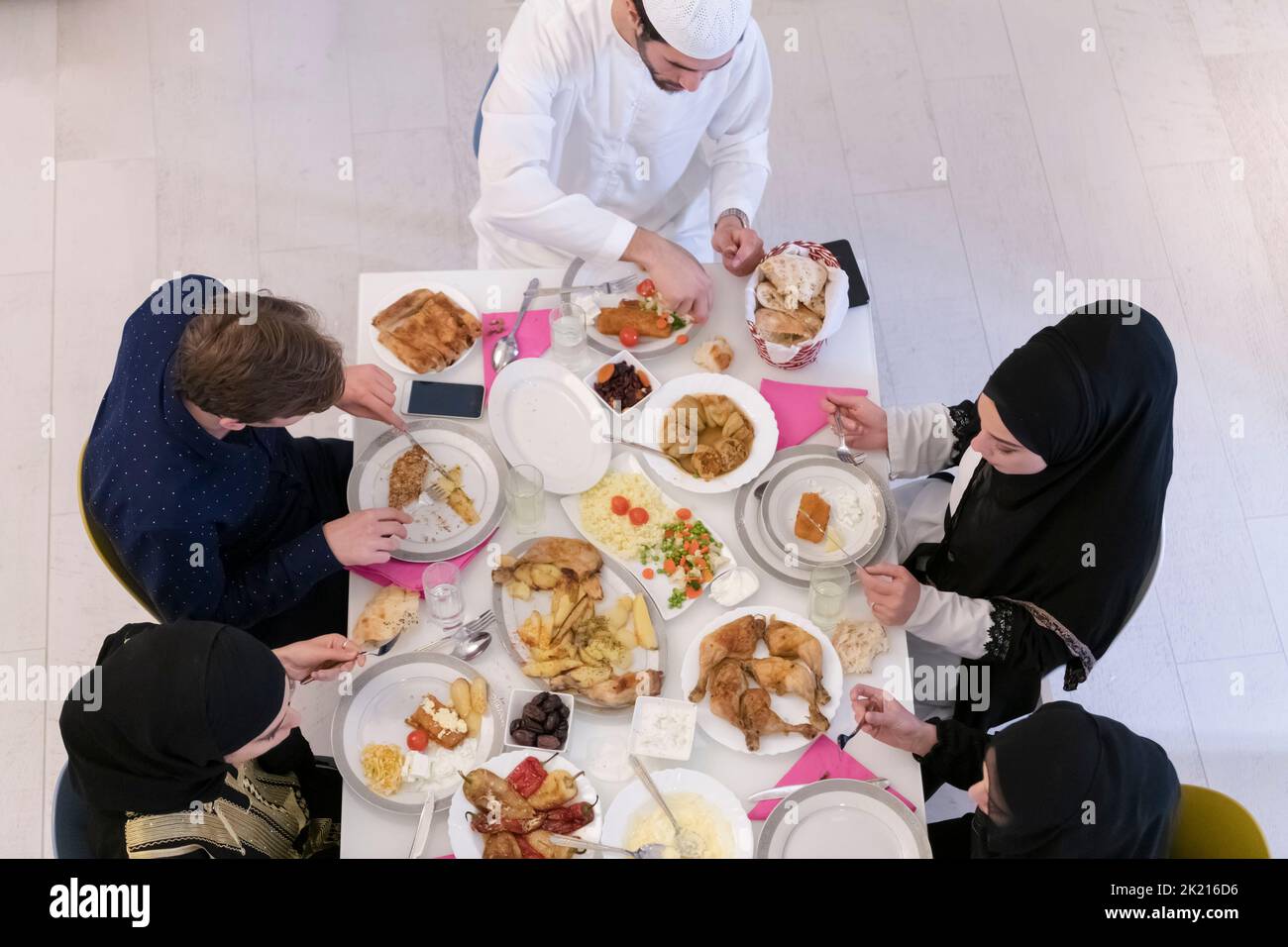 Top view of muslim family having Iftar during Ramadan holy month Stock ...