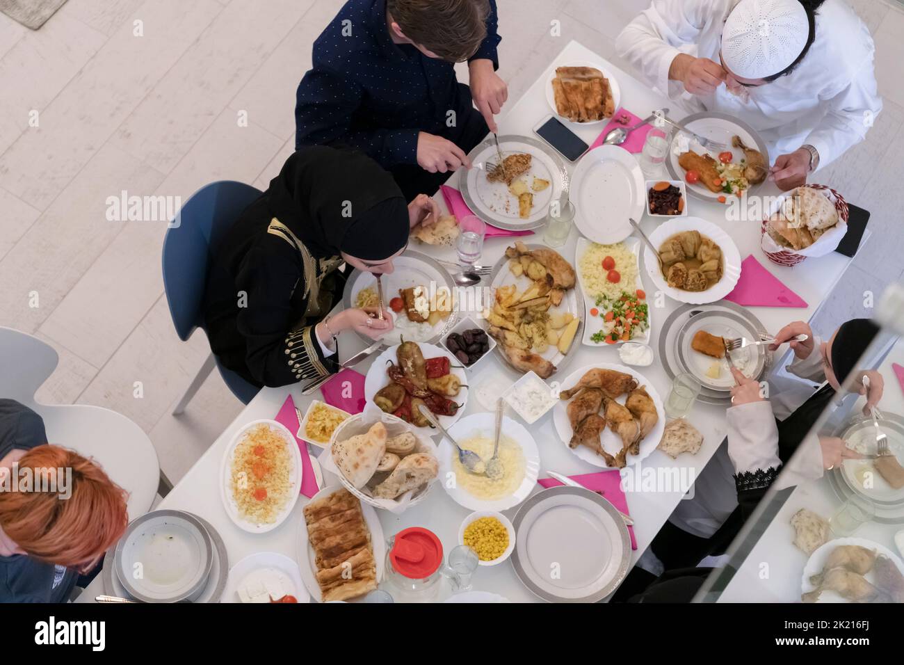 Top view of muslim family having Iftar during Ramadan holy month Stock ...