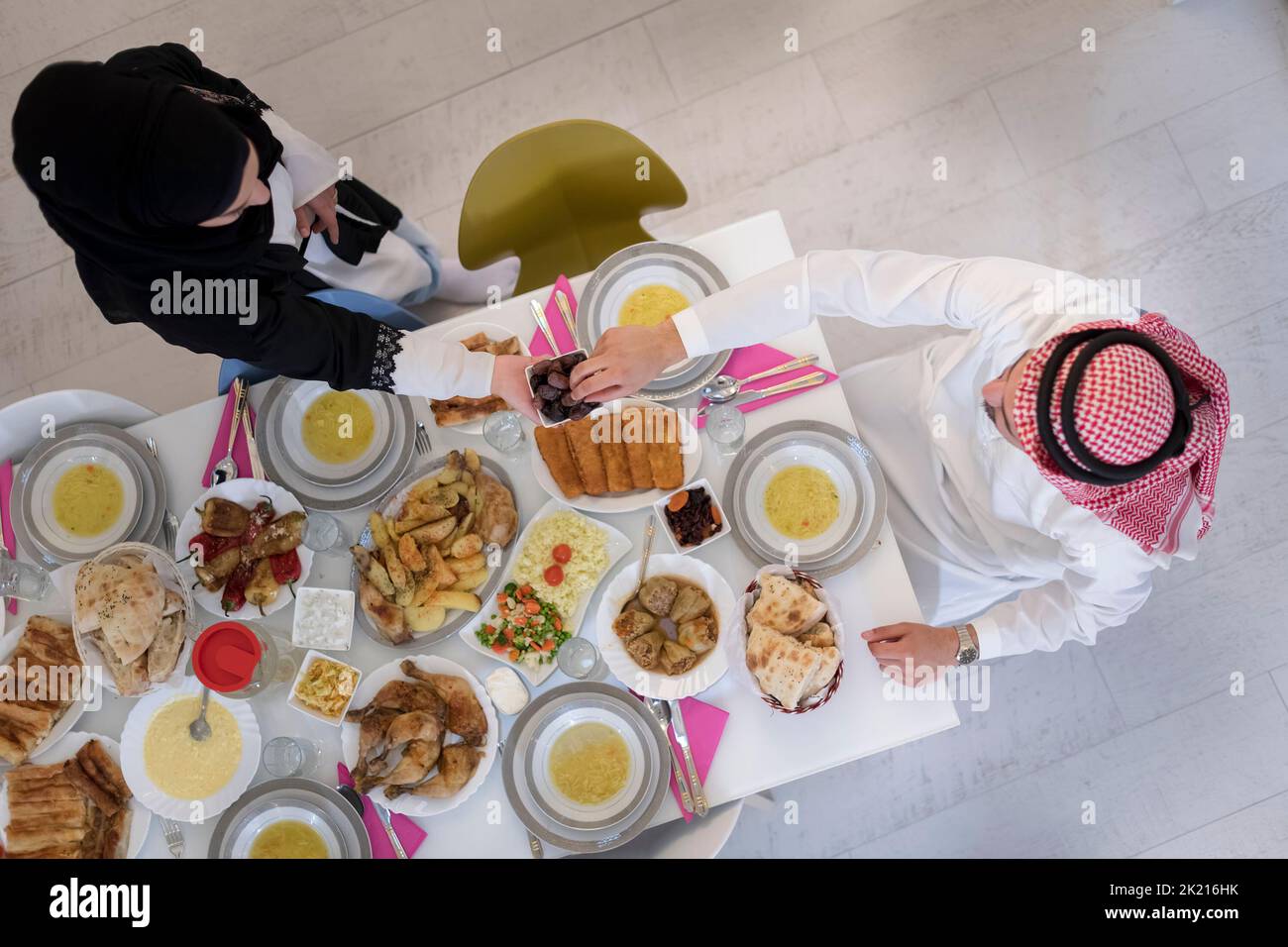 Top view of muslim family having Iftar during Ramadan holy month Stock ...