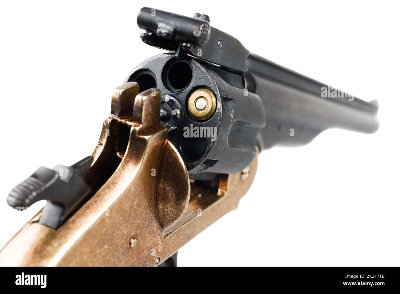 russian roulette - revolver with one round in drum isolated on white ...