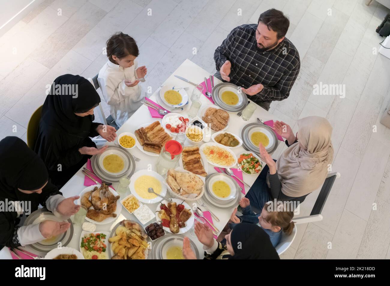 Top view of muslim family having Iftar during Ramadan holy month Stock ...