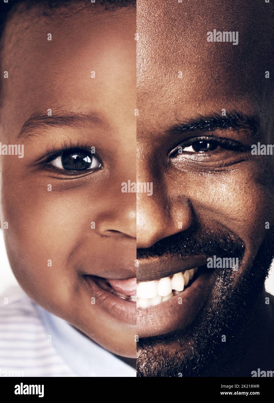 He was one cute baby. Split portrait of man as his younger and older ...