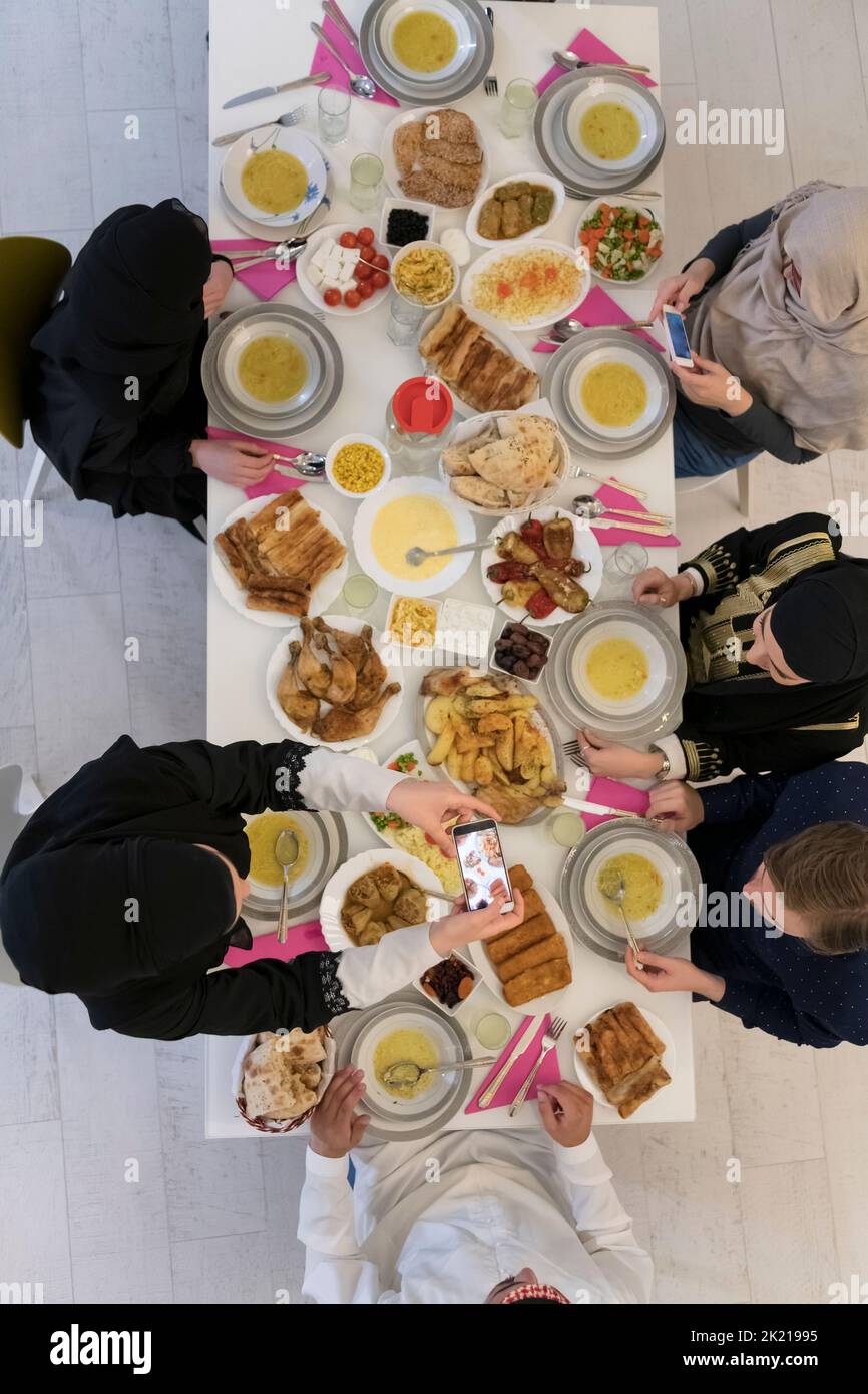 Top view of muslim family having Iftar during Ramadan holy month Stock ...