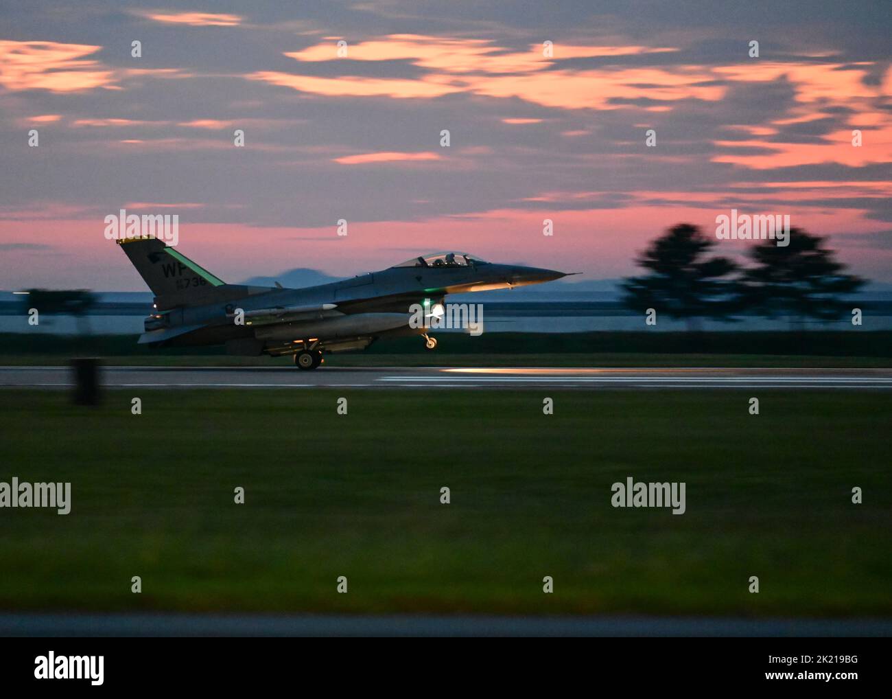 An F-16 Fighting Falcon assigned to the 80th Fighter Squadron takes off ...
