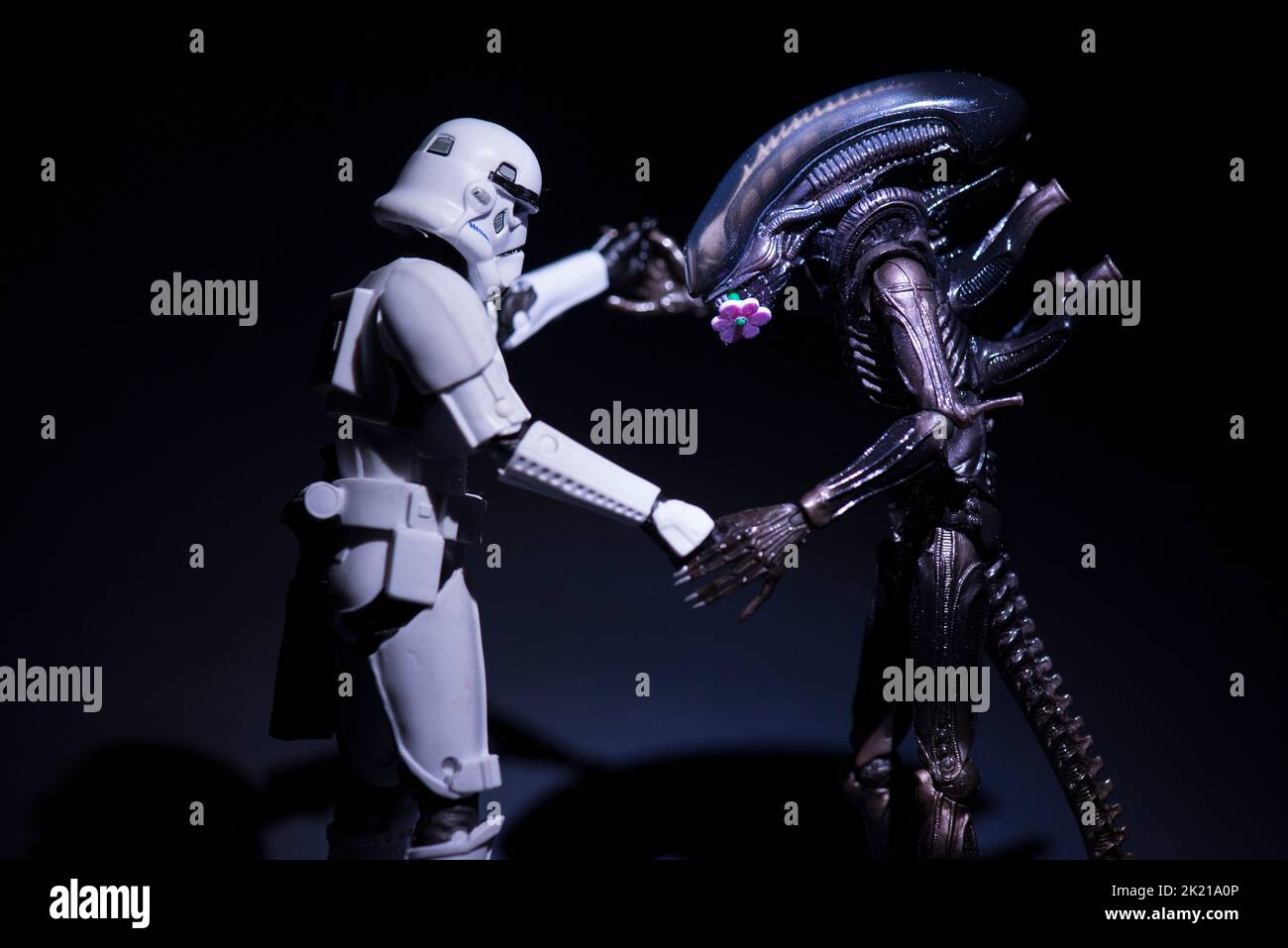 Stormtrooper dancing with Alien Stock Photo - Alamy