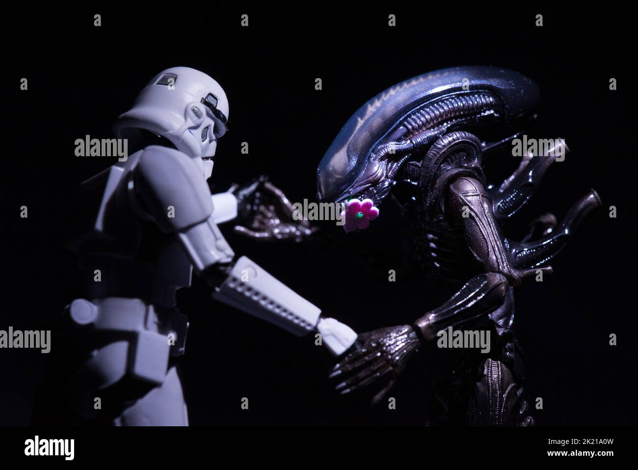 Stormtrooper dancing with Alien Stock Photo - Alamy
