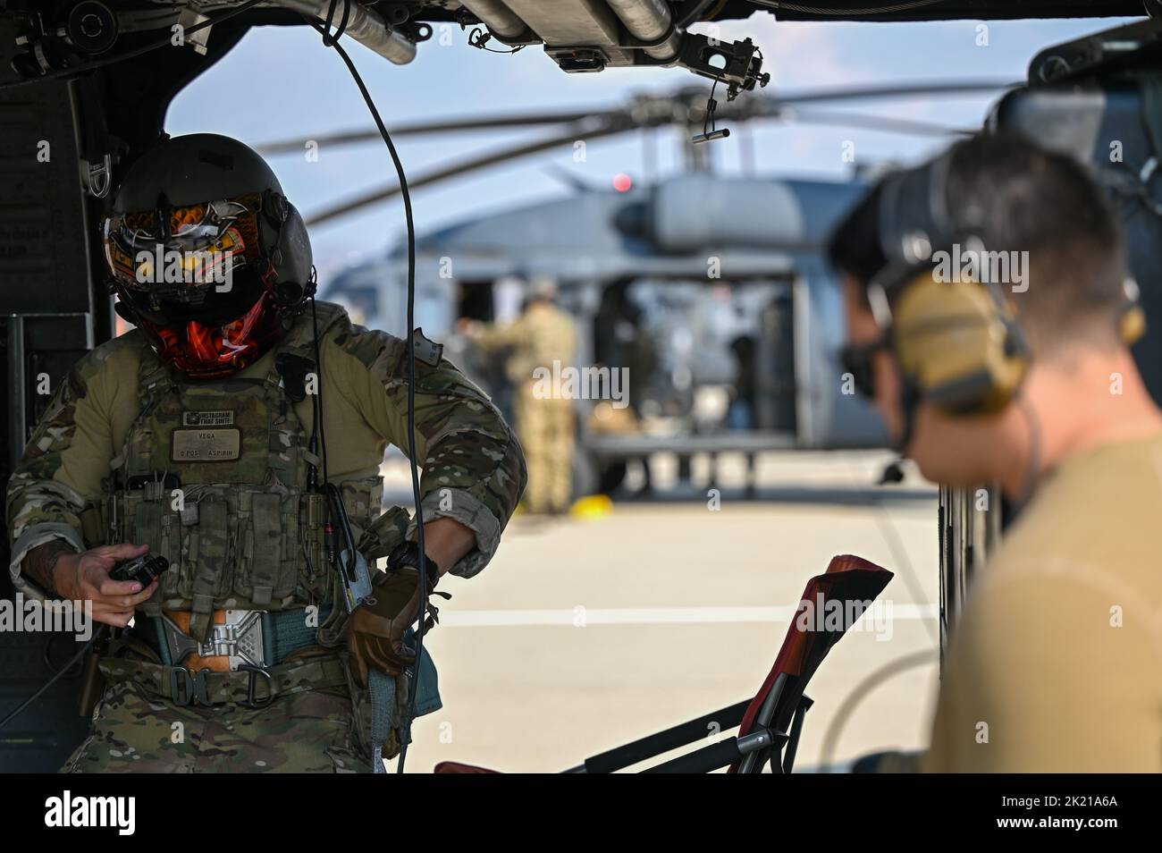 A U.S. Air Force Airman from the 55th Rescue Squadron, assigned to the ...