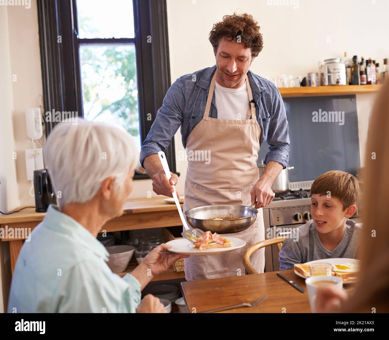 A delicious breakfast courtesy of Chef Dad. A cropped shot of a happy ...