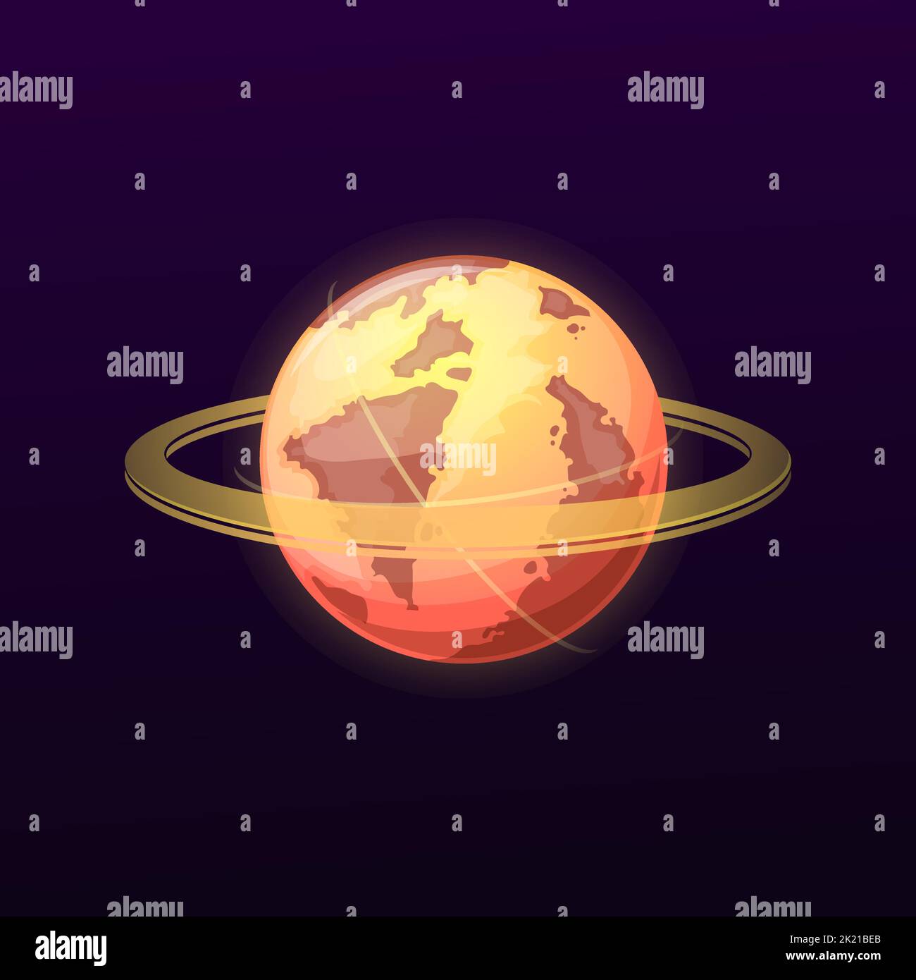 Galaxy planet with many rings, vector space globe, glowing orange ...