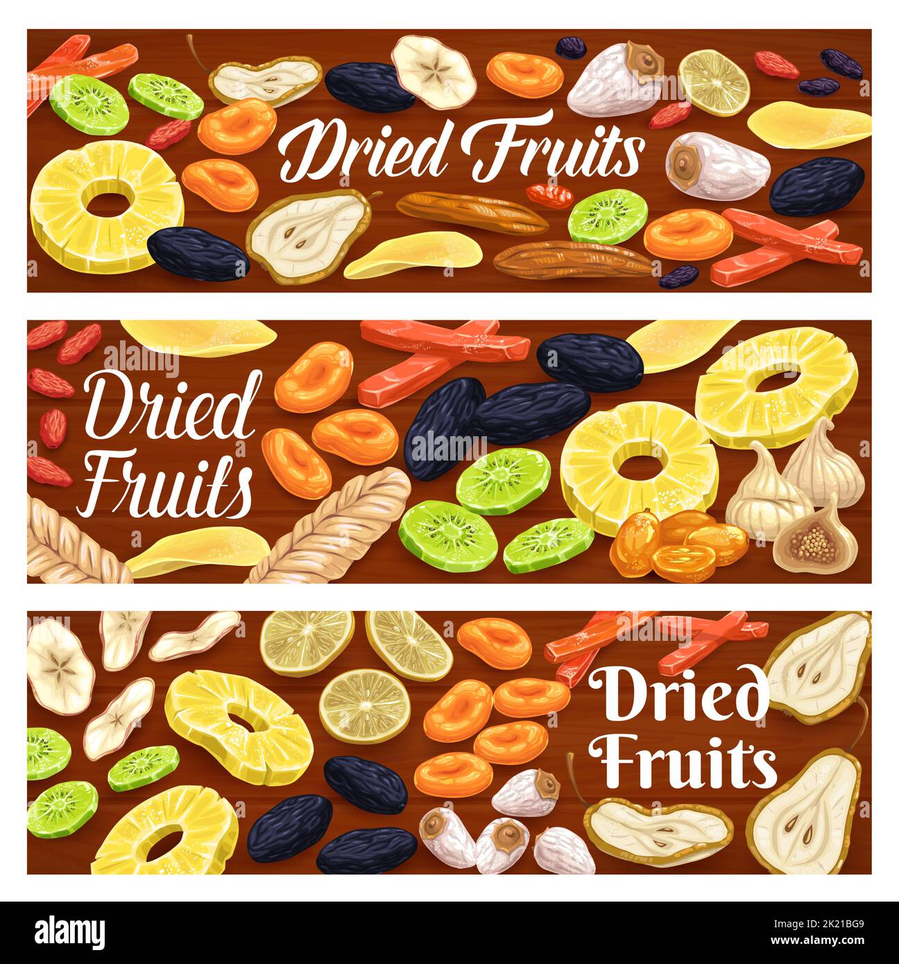 Dried fruits and berries. Background with papaya, kiwi and dogwood ...