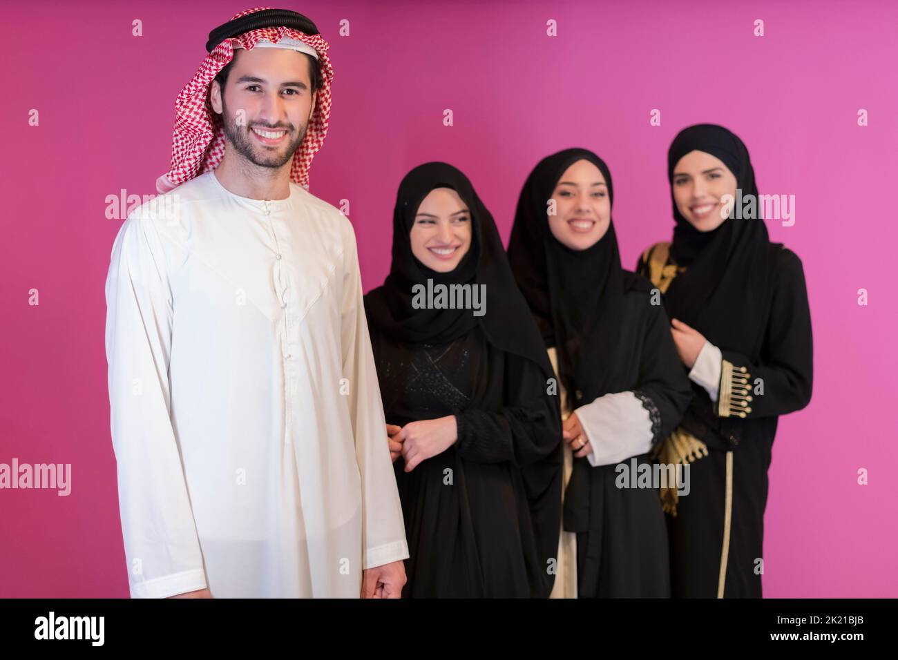 Group portrait of young Muslim people Arabian men with three Muslim ...