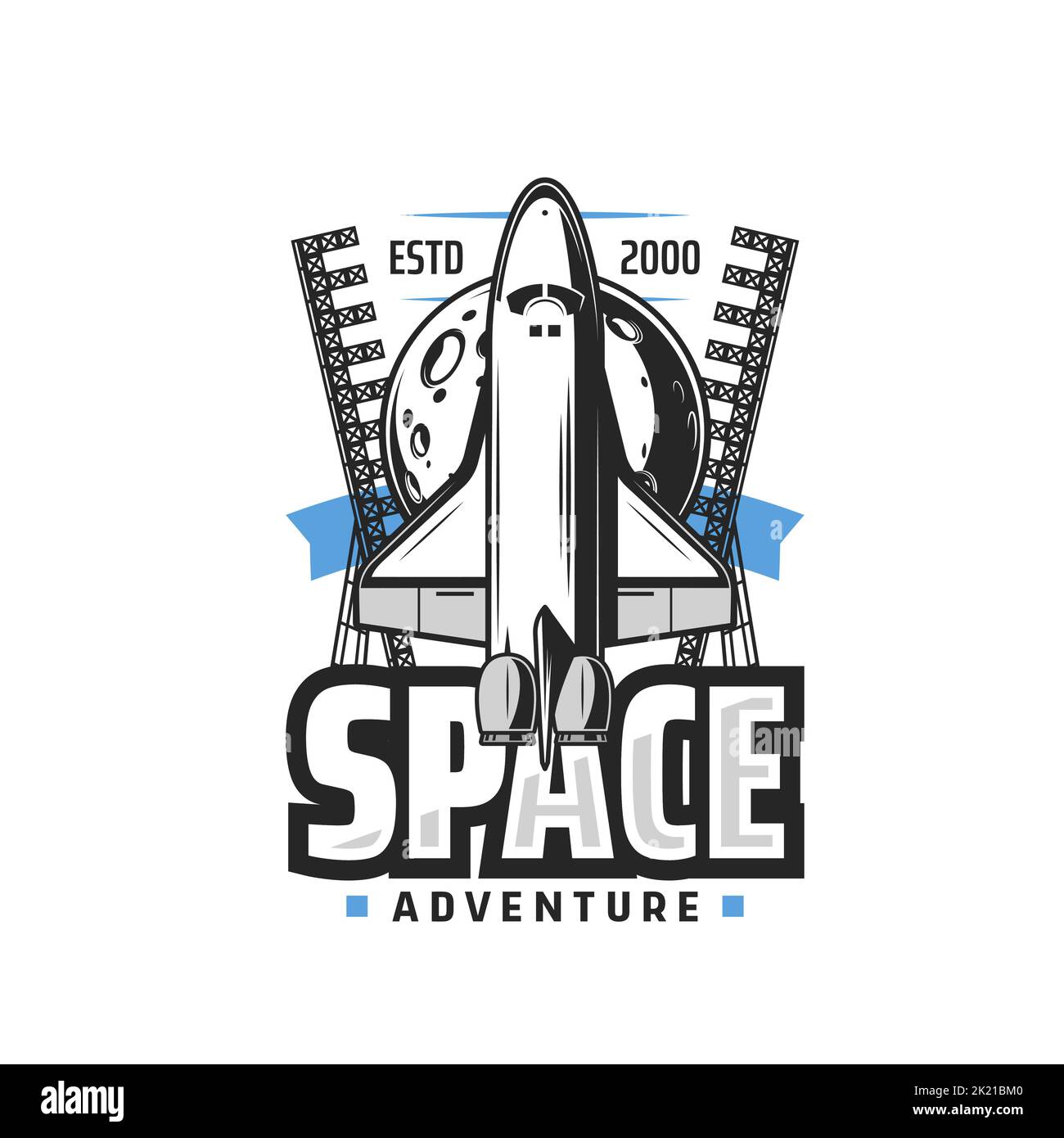 Space shuttle icon, rocket explorer or orbital station spacecraft on ...