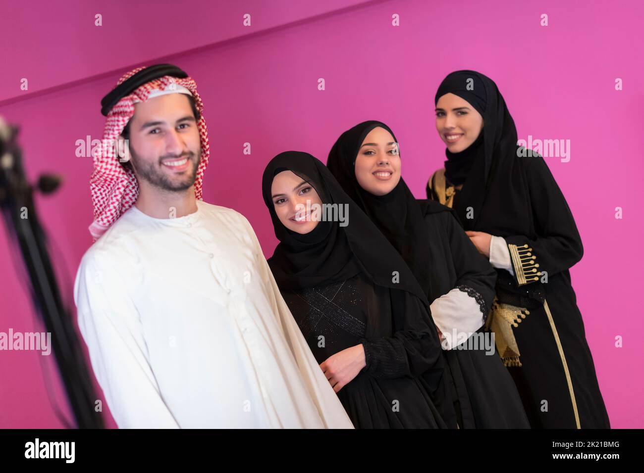 Group portrait of young Muslim people Arabian men with three Muslim ...