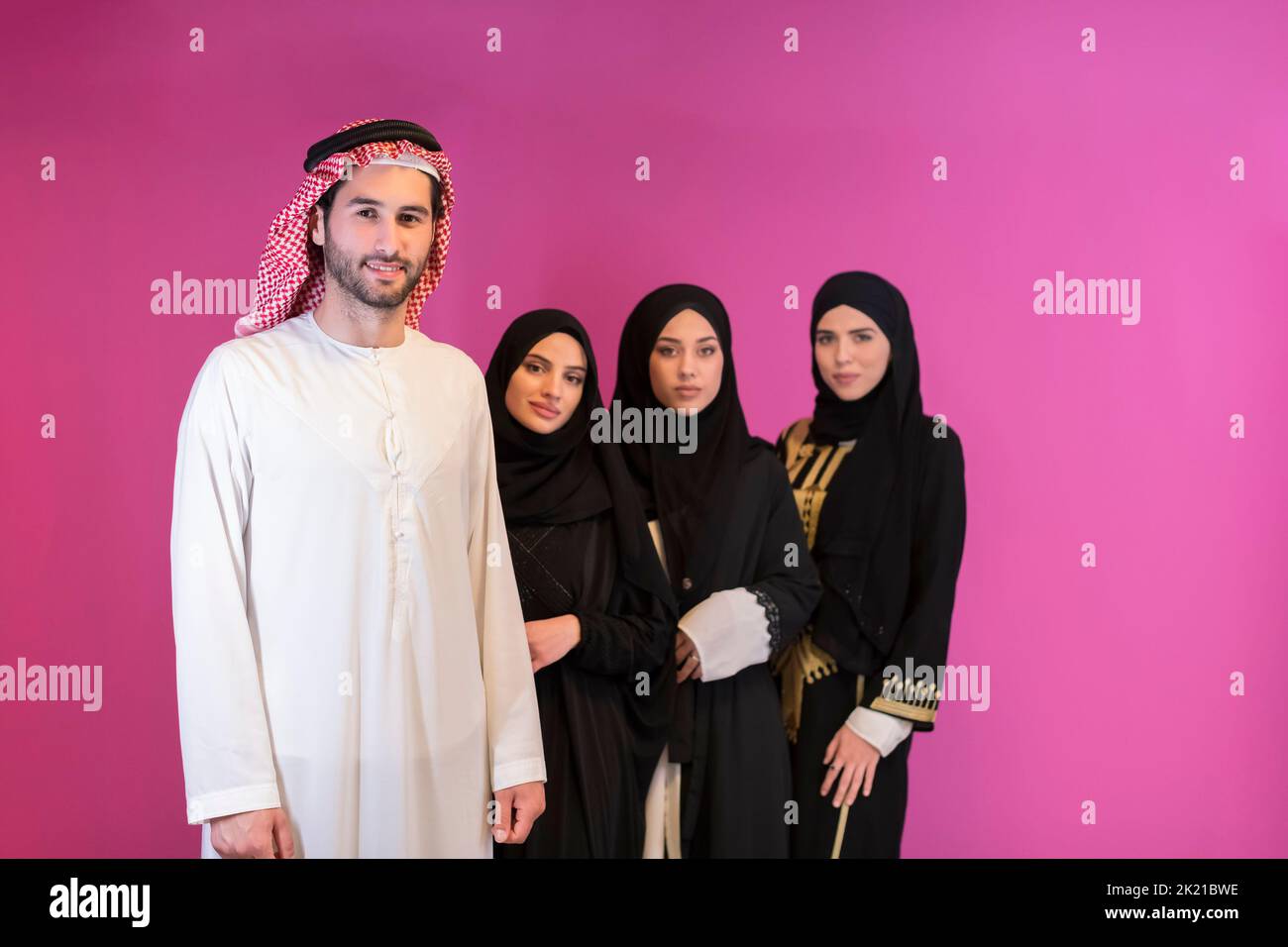 Group portrait of young Muslim people Arabian men with three Muslim ...