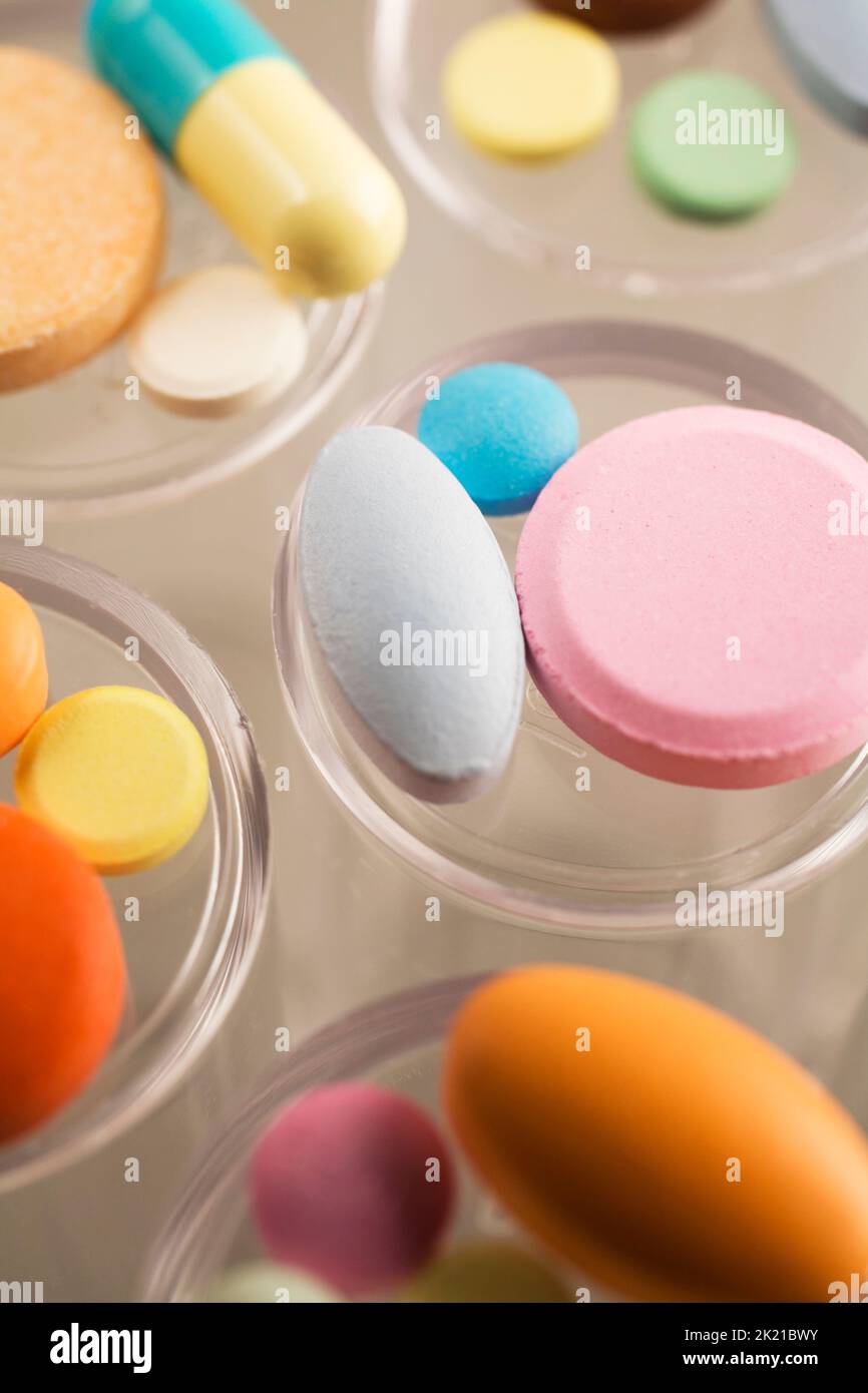 Assorted pills in bottles hi-res stock photography and images - Alamy