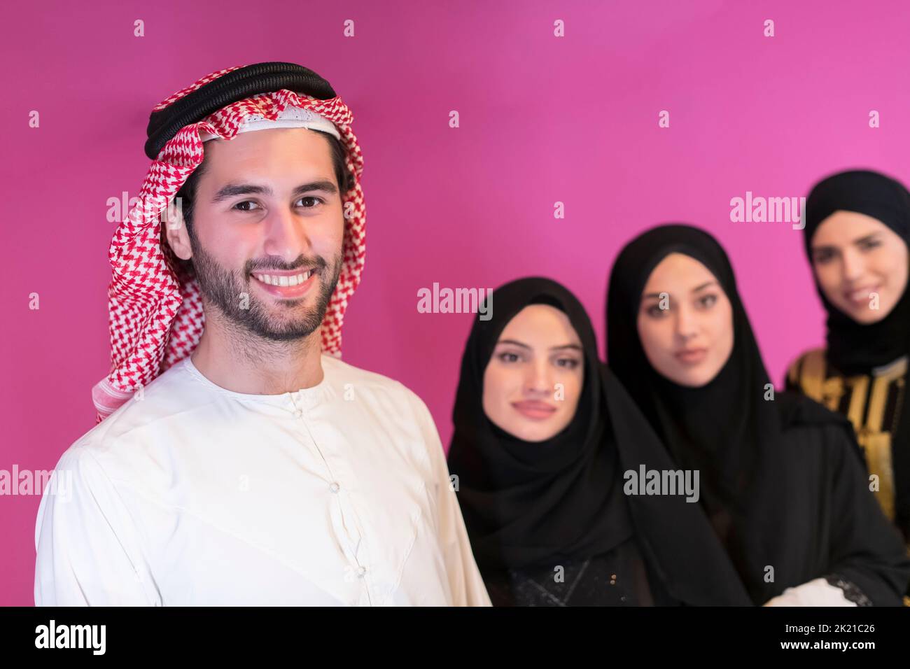 Group portrait of young Muslim people Arabian men with three Muslim ...