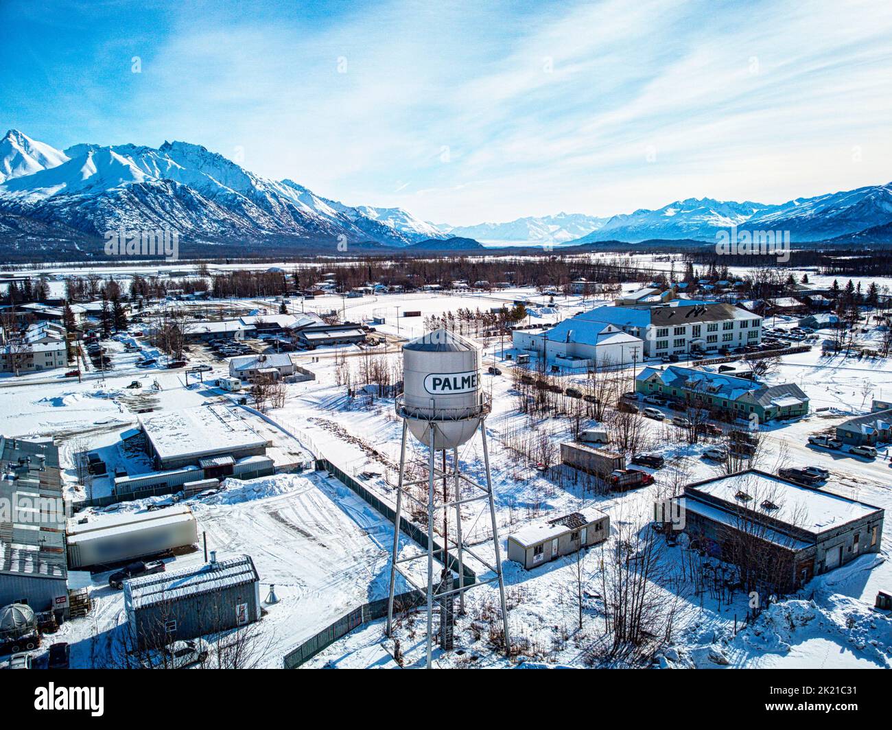 Winter aerial photo of downtown Palmer Alaska Stock Photo - Alamy