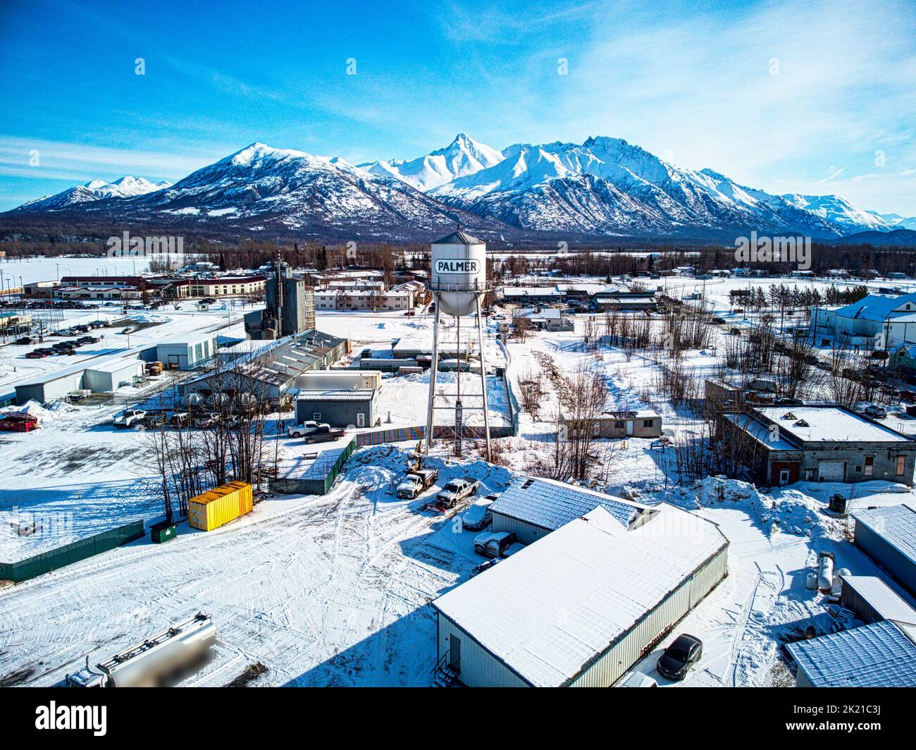 Winter aerial photo of downtown Palmer Alaska Stock Photo - Alamy