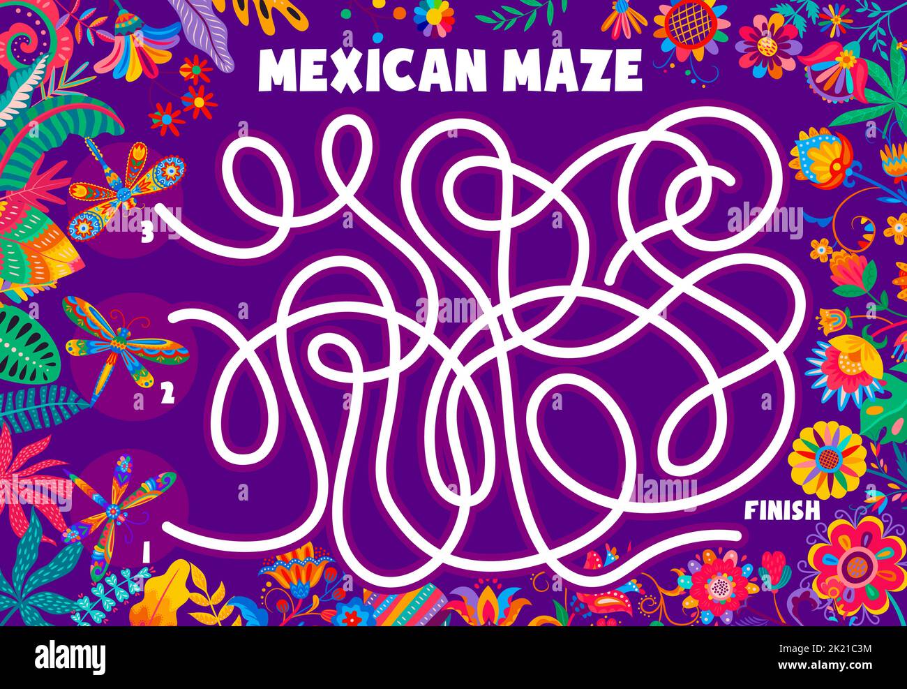 Labyrinth maze, help the dragonflies to find flowers. Kids game vector ...