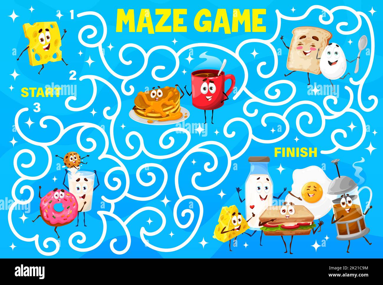 Labyrinth maze worksheet. Cartoon breakfast food characters. Search ...