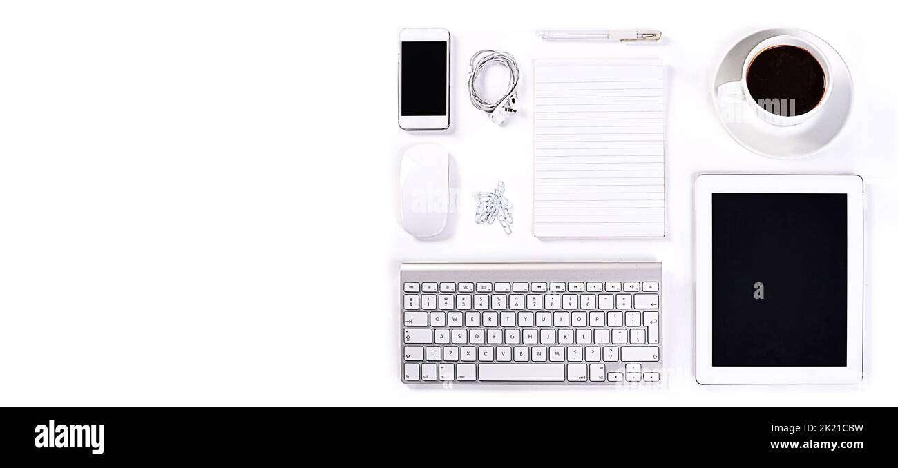 Instruments of productivity. Tabletop studio shot of a variety of work ...