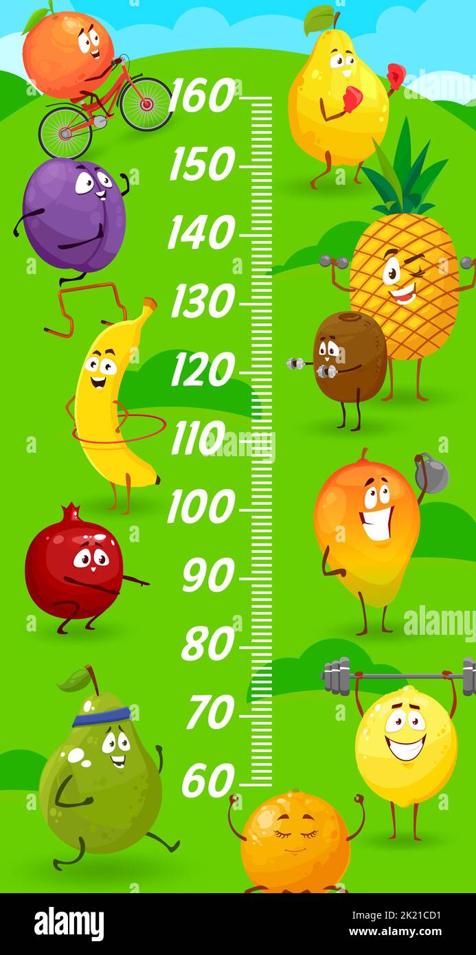 Kids height chart fruits in sport competition and fitness growth ...