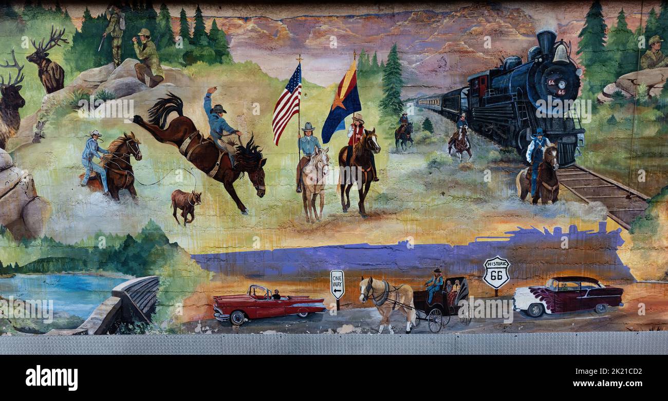 Historic mural in Williams, Arizona, a small town known as The Gateway ...