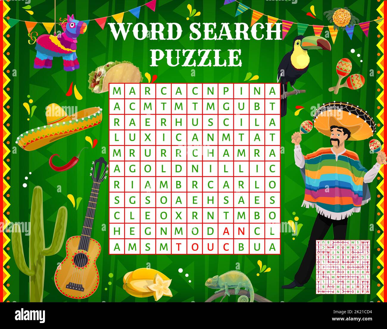 Mexican sombrero, pinata, musician, toucan and guitar, tacos and ...