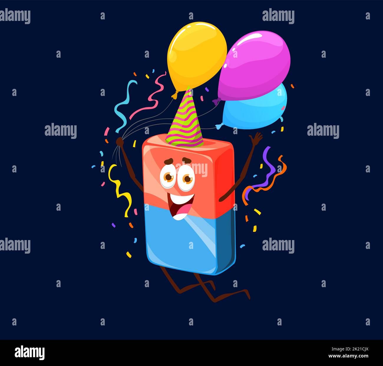 Holiday birthday celebration, cartoon eraser character. Isolated vector ...