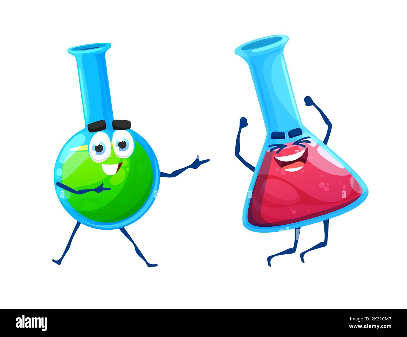 Cartoon cute school chemical flask characters. Isolated vector test ...