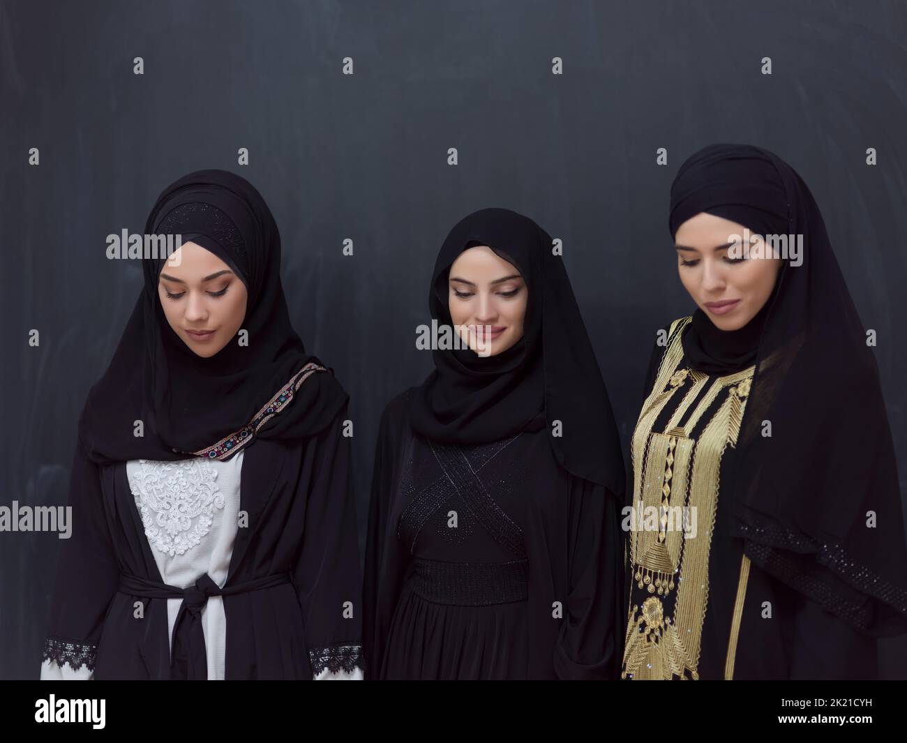Group portrait of beautiful Muslim women in a fashionable dress with ...