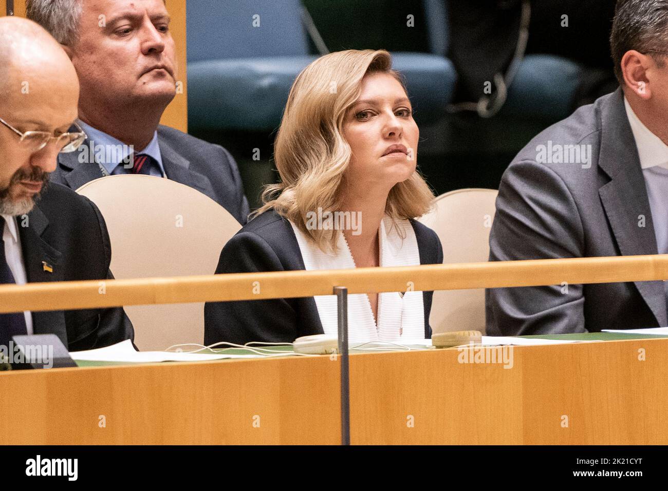 First Lady of Ukraine Olena Zelenska (C) attends 77th General Assembly ...
